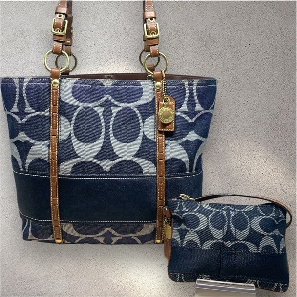 Coach | Bags | Coach Anniversary Legacy Signature Blue Denim Tote ...